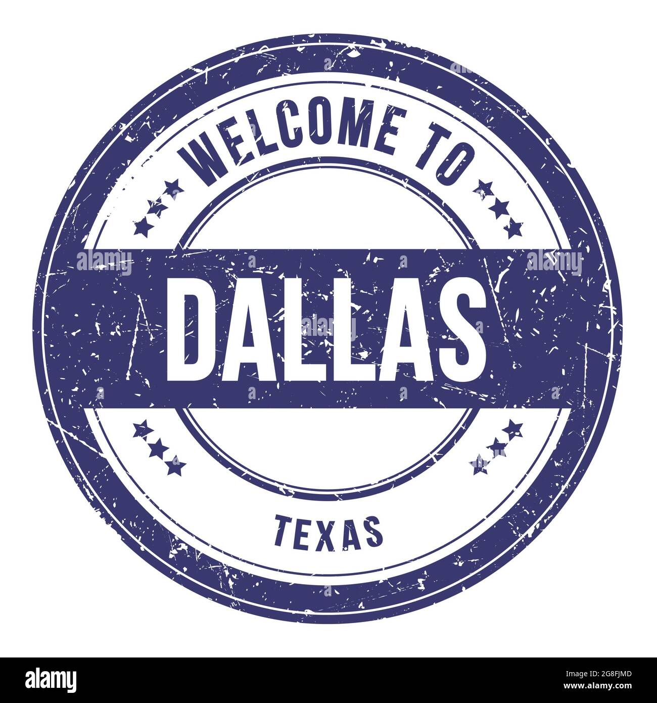 WELCOME TO DALLAS - TEXAS, words written on blue round coin stamp Stock ...