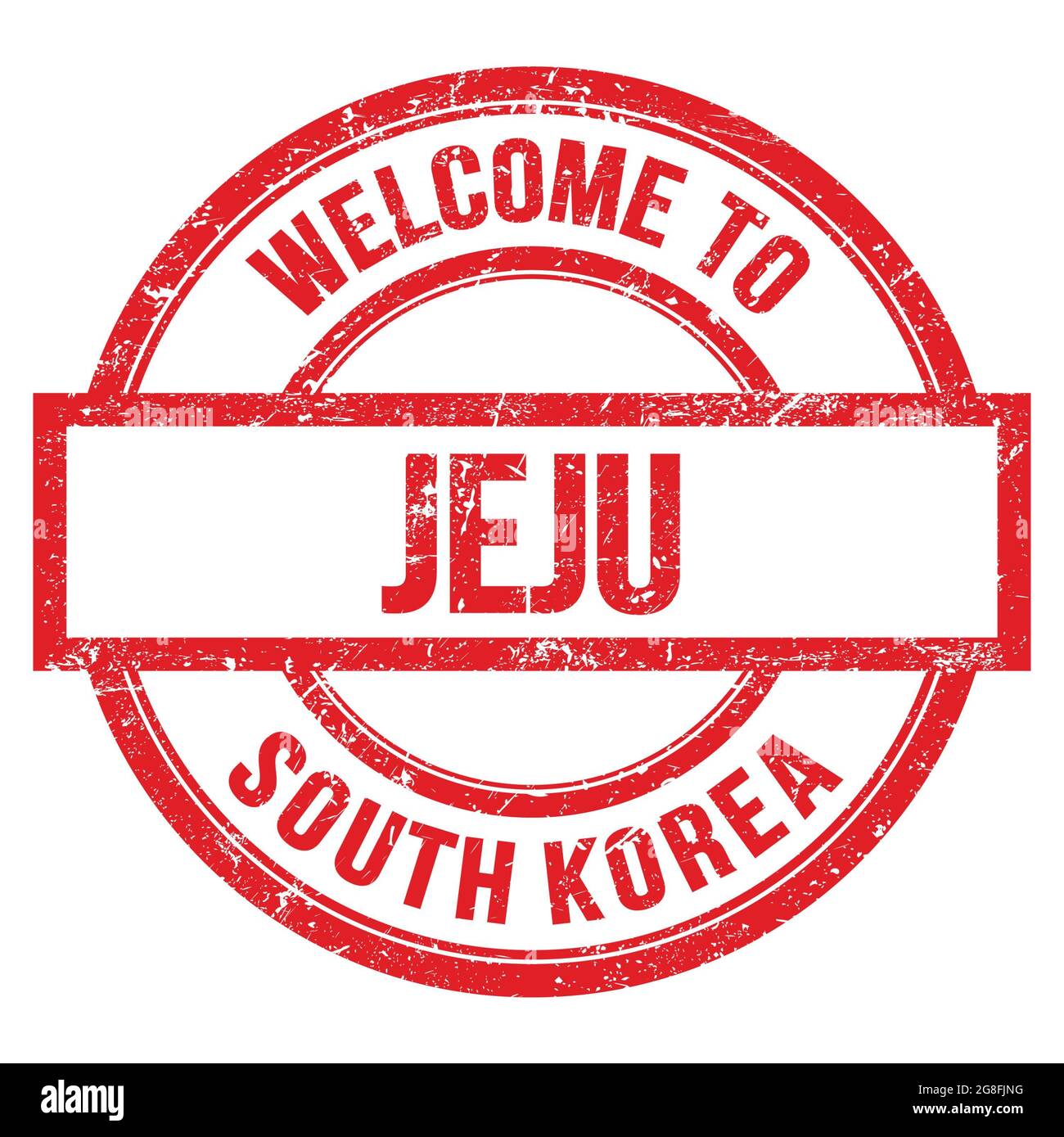 WELCOME TO JEJU - SOUTH KOREA, words written on red round simple stamp ...
