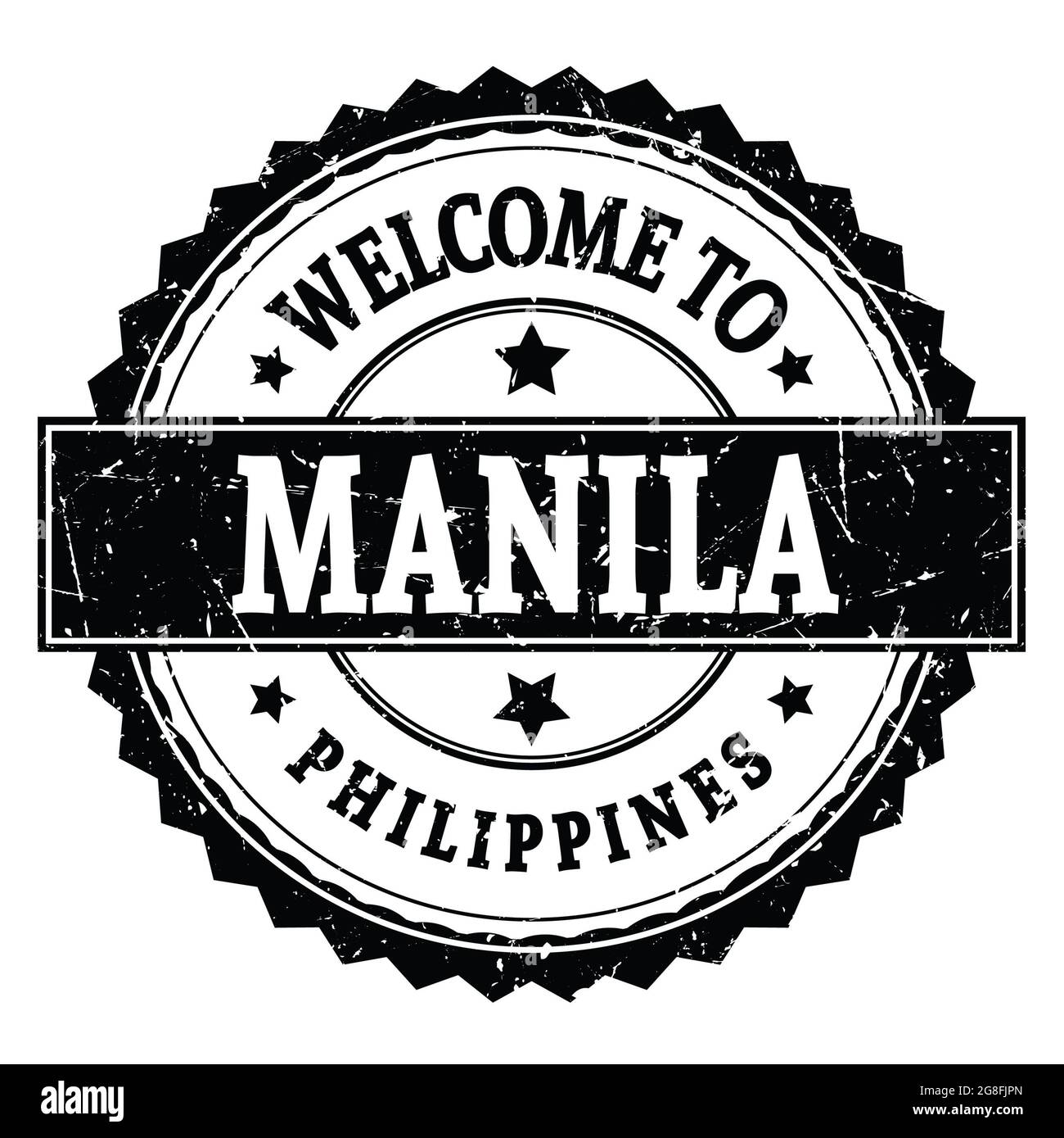 WELCOME TO MANILA - PHILIPPINES, words written on black round zig zag ...