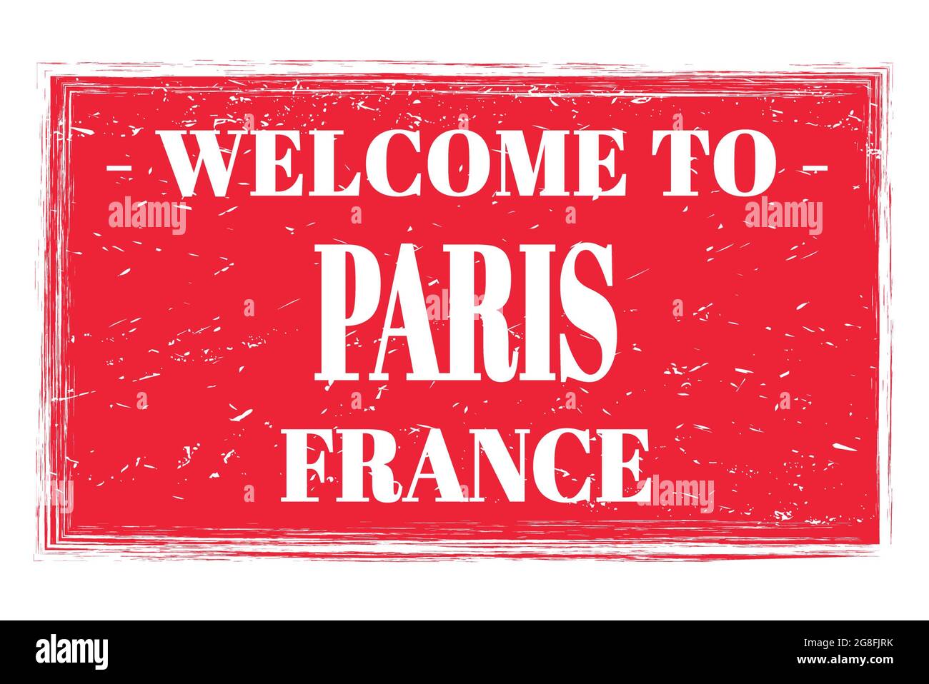 WELCOME TO PARIS - FRANCE, words written on red rectangle post stamp ...