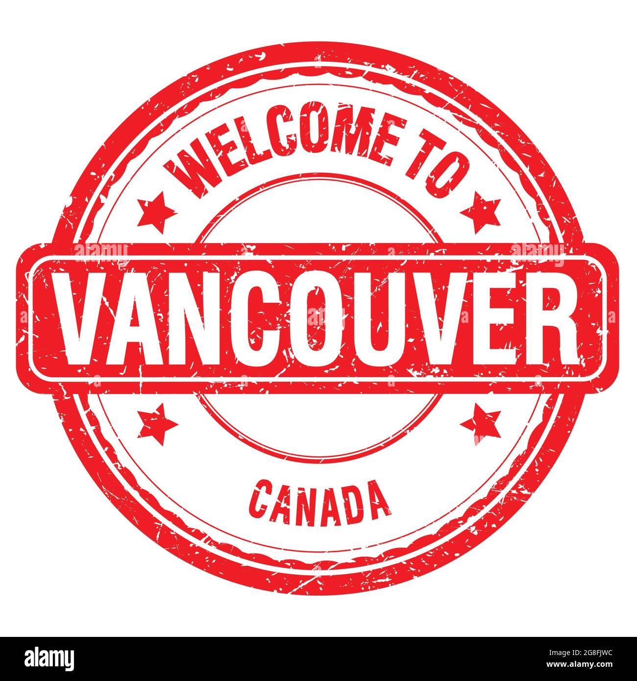 WELCOME TO VANCOUVER - CANADA, words written on red grungy stamp Stock ...