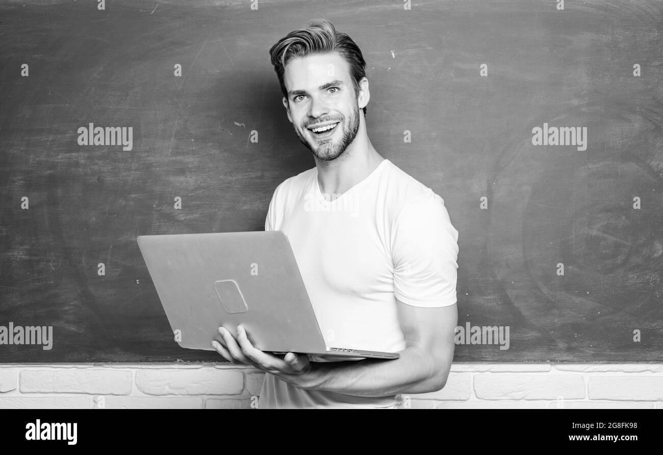 Inspiration for blogging. student man at e learning class. college ...