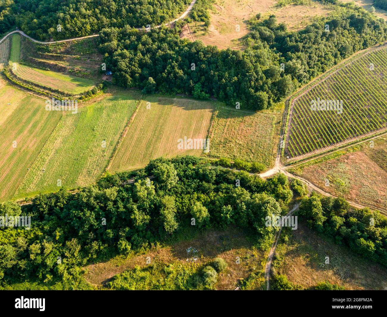 Aerial Sunset view of Petrich valley, Blagoevgrad region, Bulgaria ...