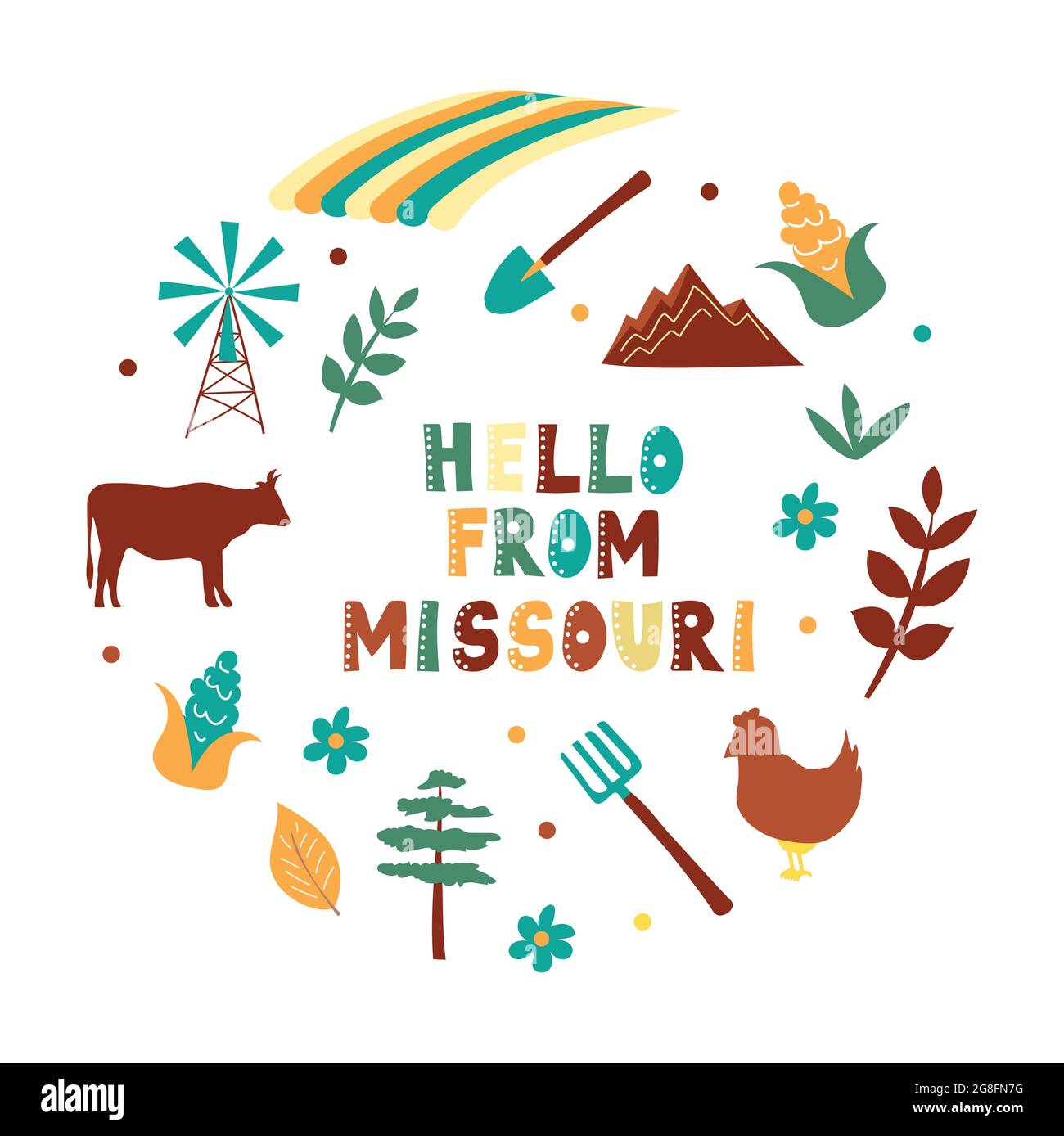 Illustrated map of the state of Missouri in United States with state ...