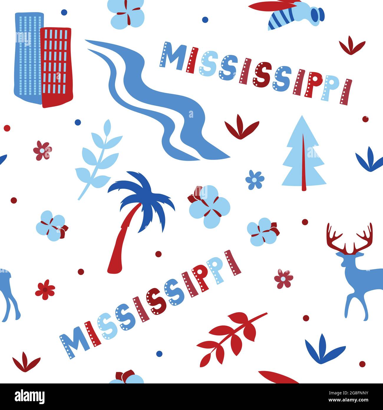 USA collection. Vector illustration of Mississippi theme. State Symbols ...