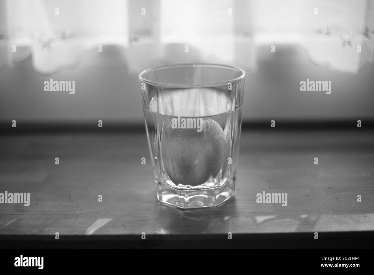 Egg and glass as fragile, wet, hard and strong elements of a household ...