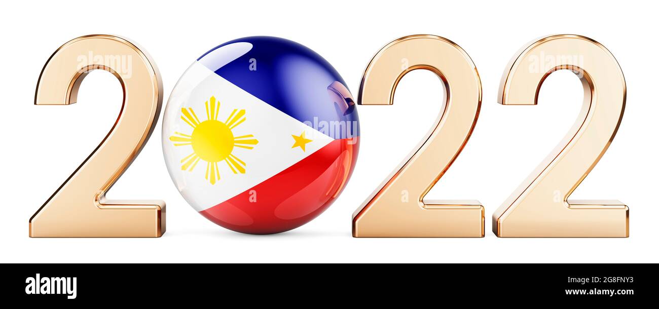 2022 with Filipino flag, 3D rendering isolated on white background ...
