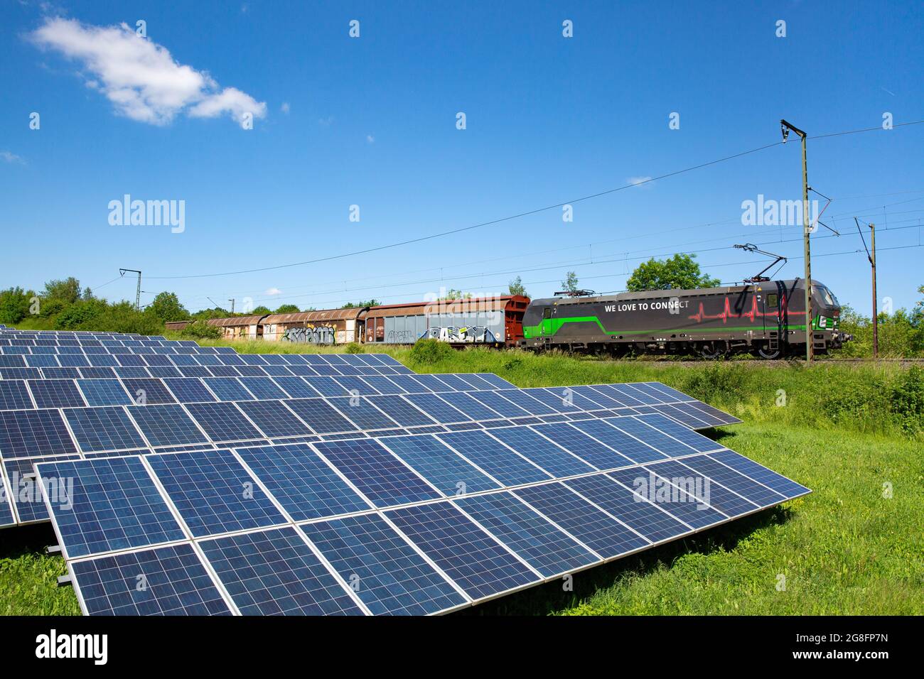 Open Land - Photovoltaic System Next To A Railroad Line With Freight ...