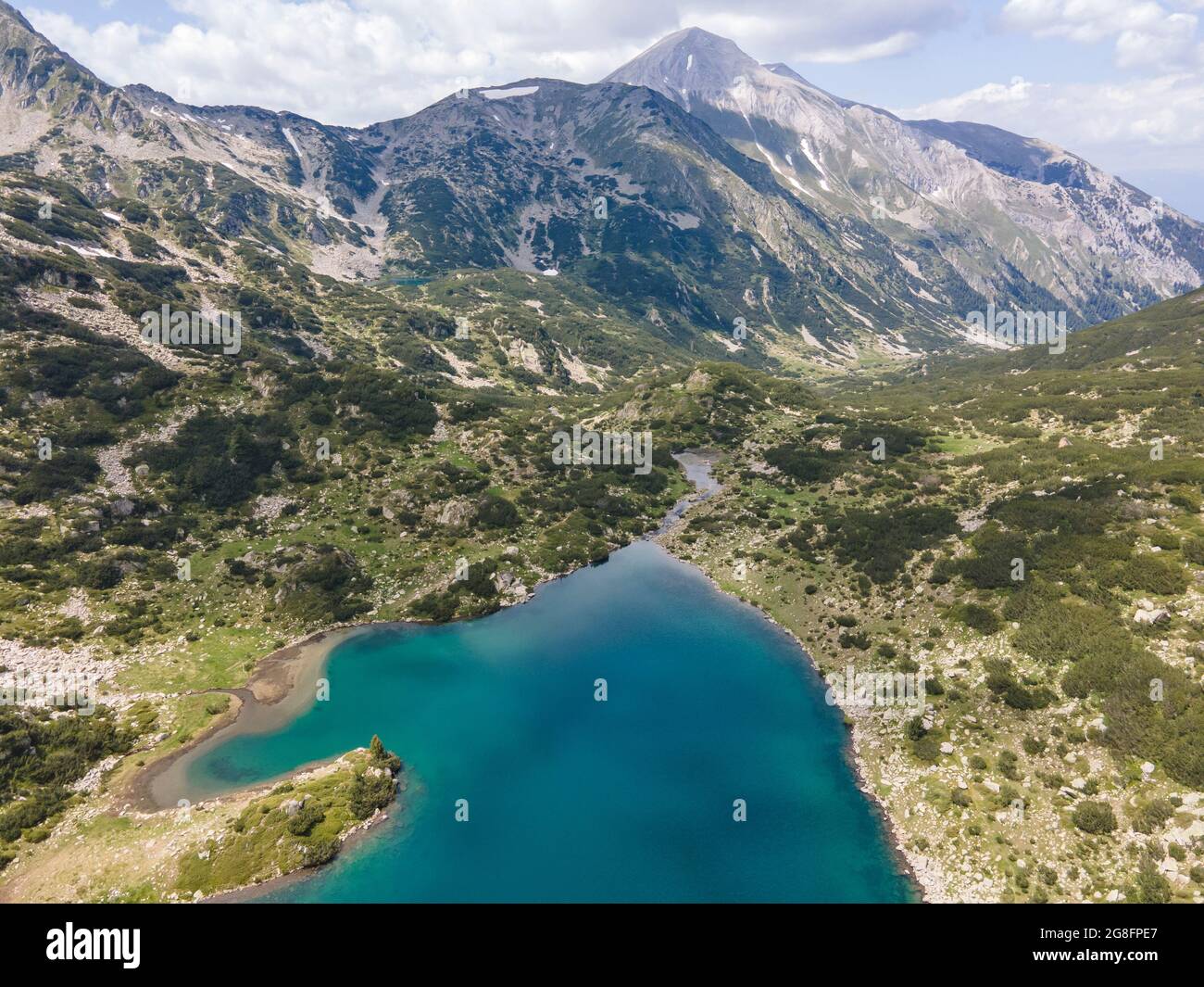 Amazing Aerial view of Fish Banderitsa lake, Pirin Mountain, Bulgaria ...