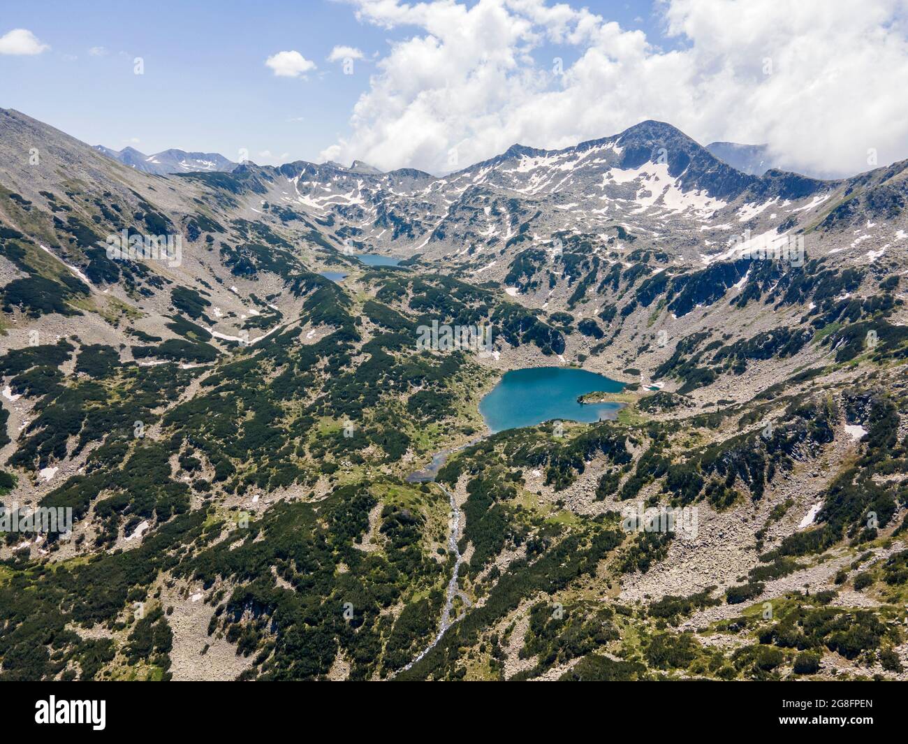 Amazing Aerial view of Fish Banderitsa lake, Pirin Mountain, Bulgaria ...