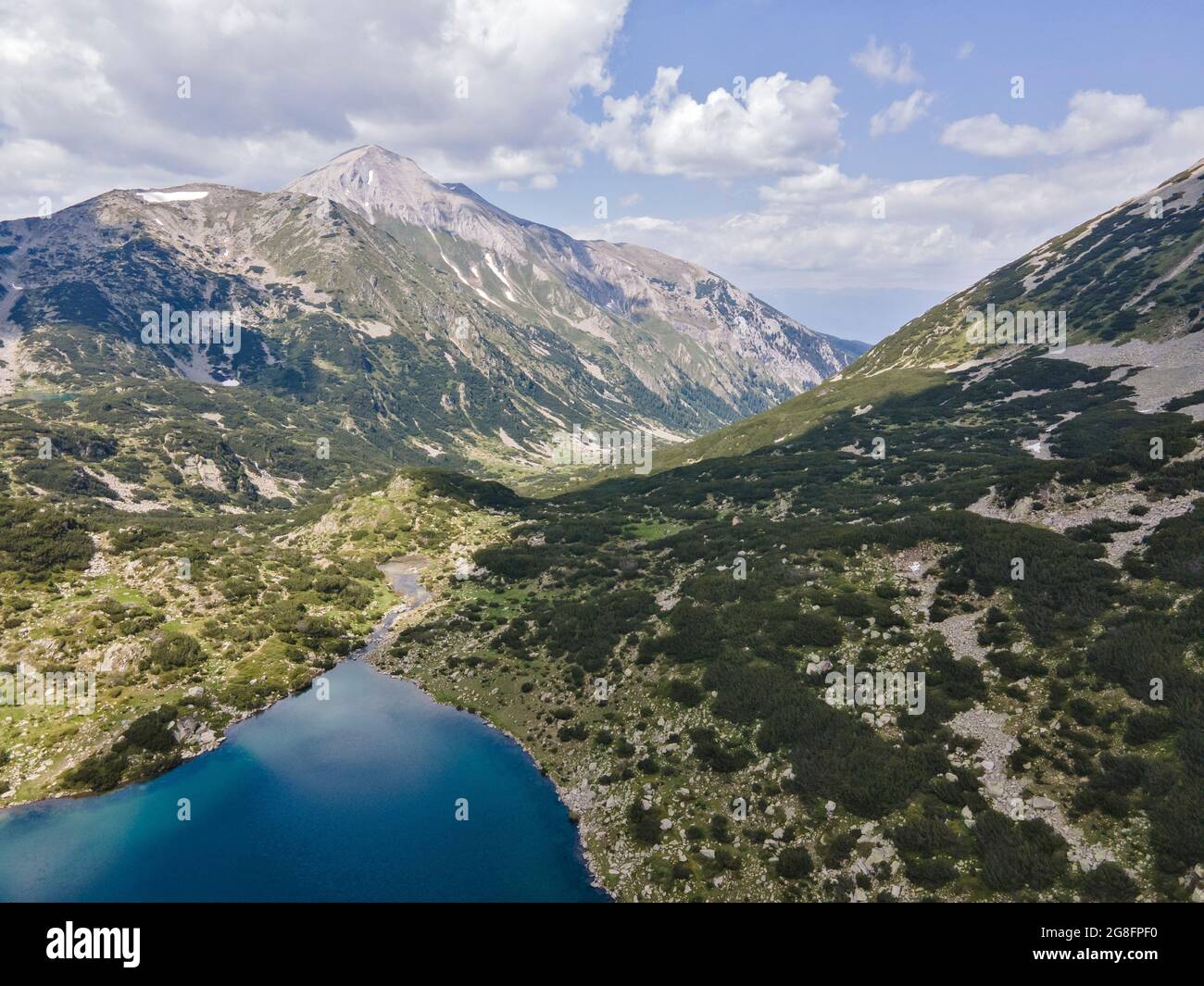 Amazing Aerial view of Fish Banderitsa lake, Pirin Mountain, Bulgaria ...