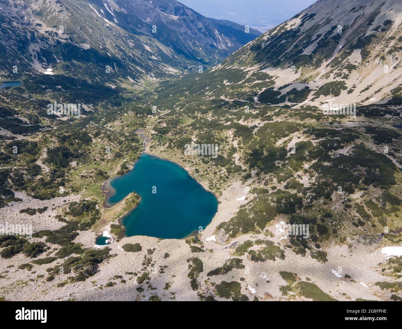 Amazing Aerial view of Fish Banderitsa lake, Pirin Mountain, Bulgaria ...