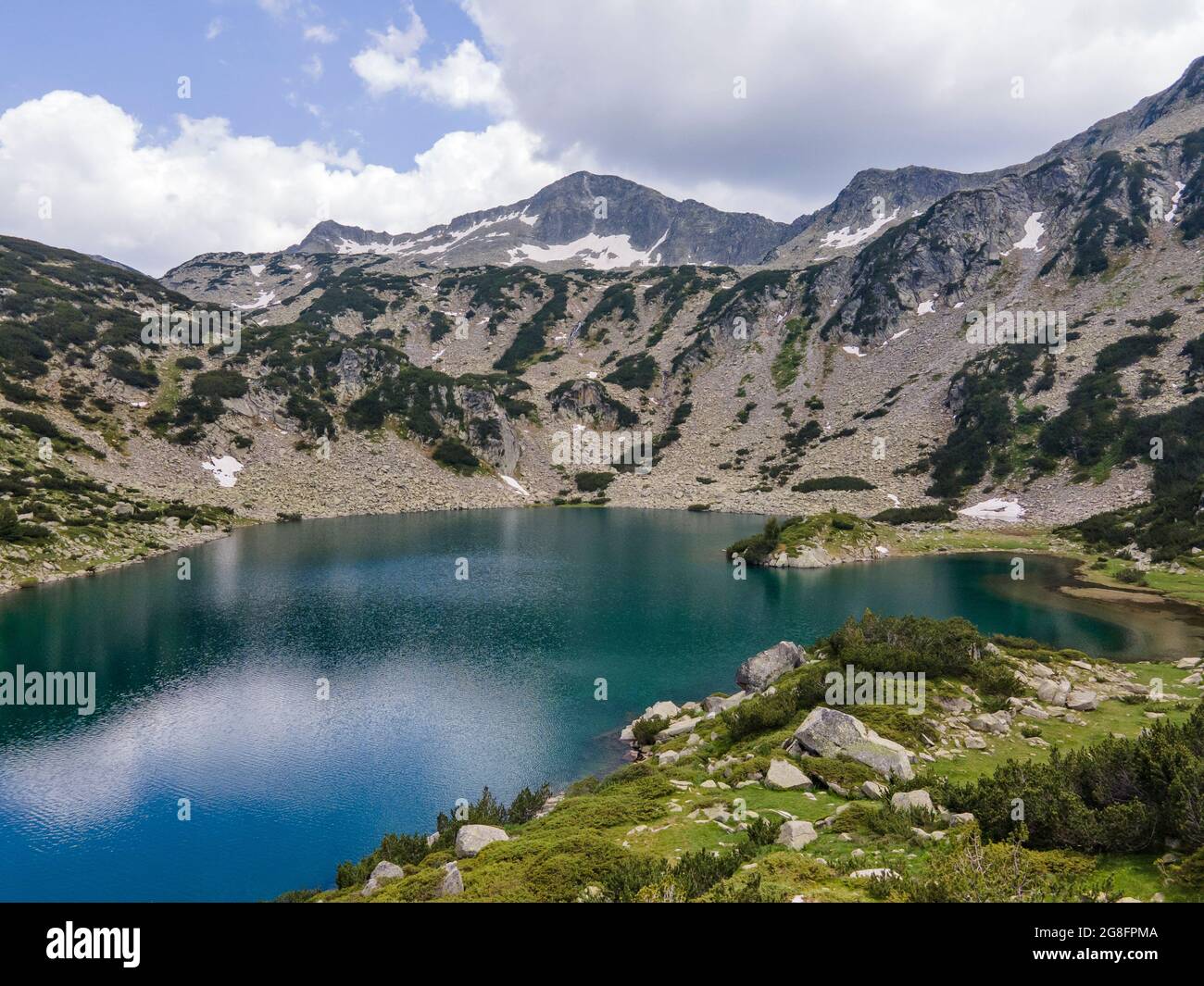 Amazing Aerial view of Fish Banderitsa lake, Pirin Mountain, Bulgaria ...