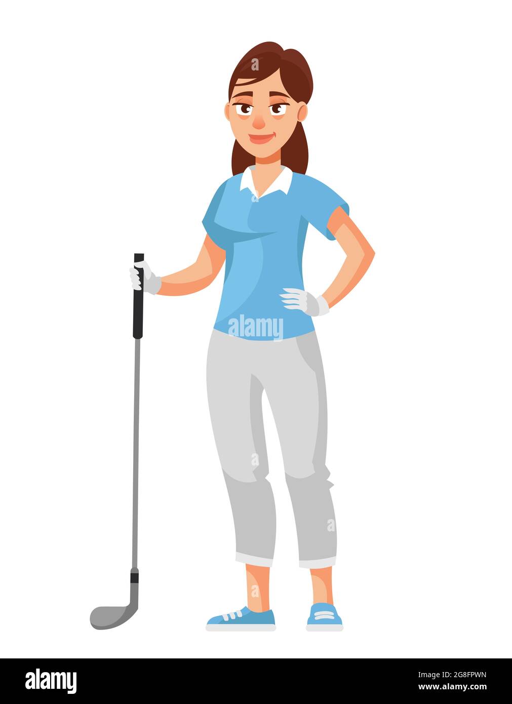 Female golfer holding club. Sportswoman in cartoon style Stock Vector ...