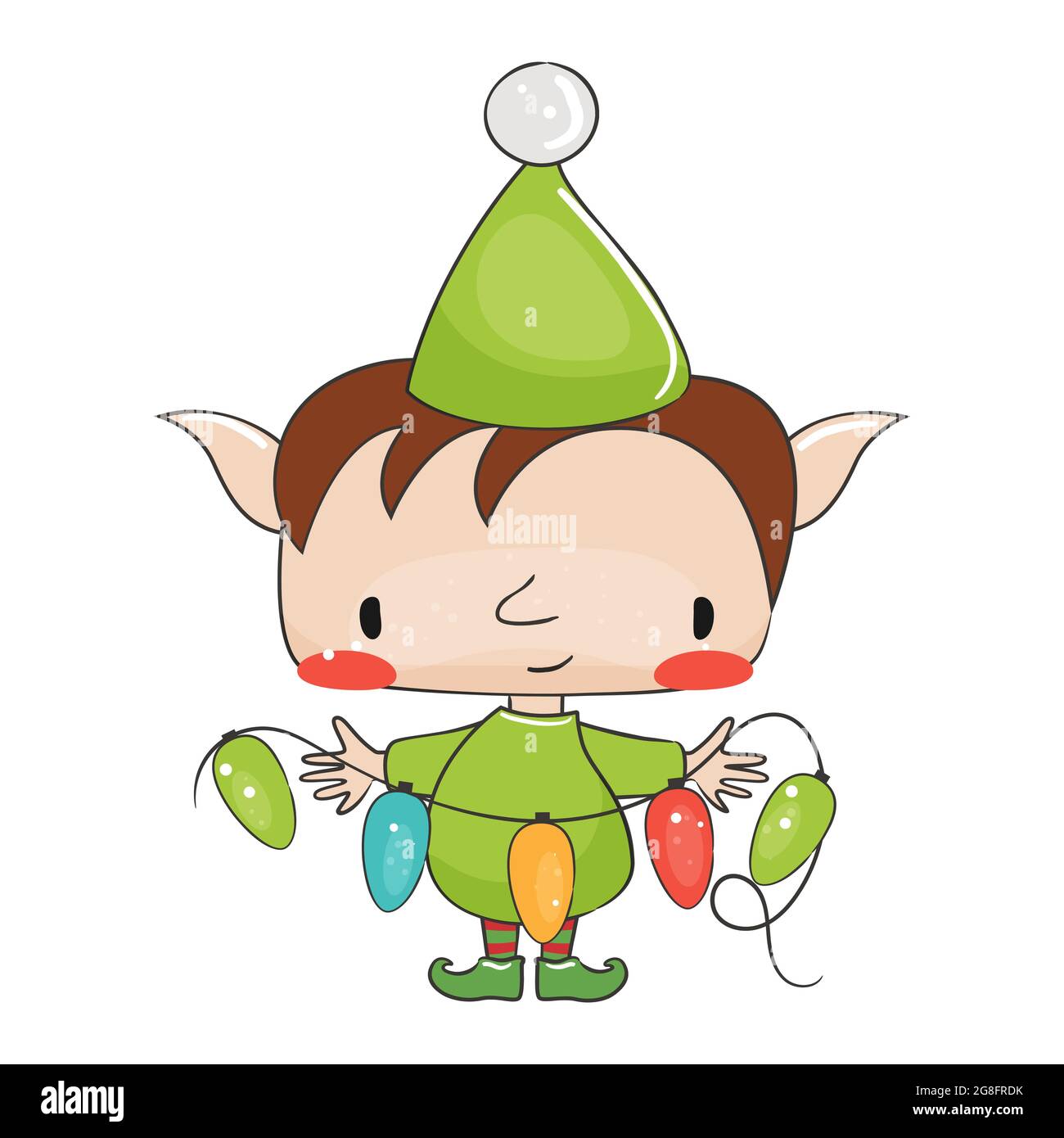 Cartoon cute christmas elf for print design. Vector illustration Stock ...