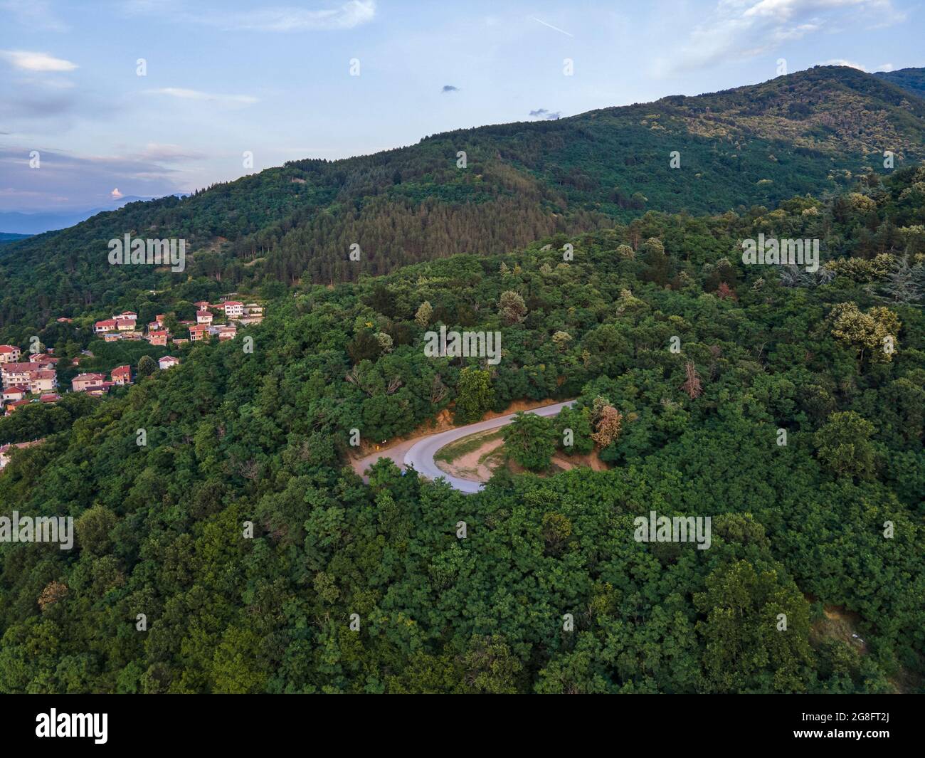 Aerial Sunset view of Belasitsa Mountain near town of Petrich, Bulgaria ...