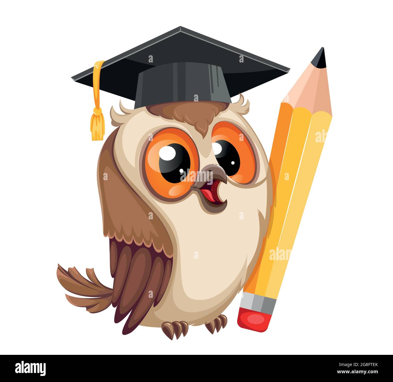 Owl in graduation cap holding big pencil. Back to school. Wise owl ...