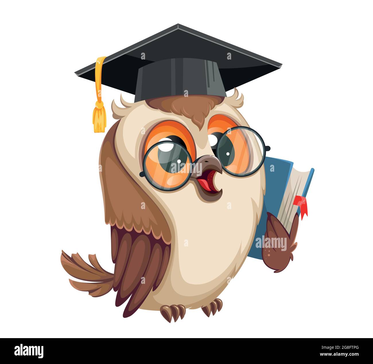 Owl in graduation cap holding book. Back to school. Wise owl cartoon ...