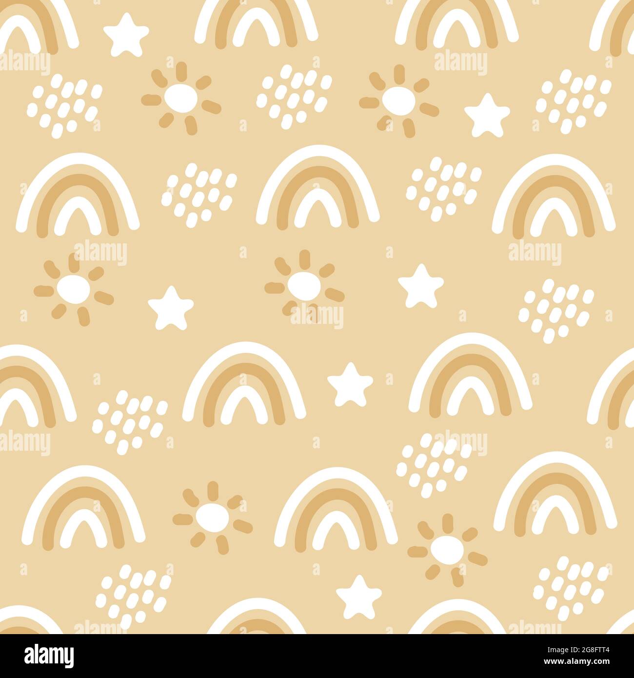 Seamless boho pattern with rainbows, stars, rain and sun for textiles ...