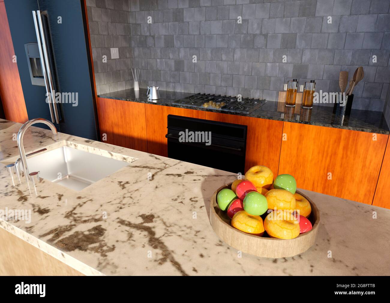 3D rendering of a kitchen corner interior Stock Photo - Alamy