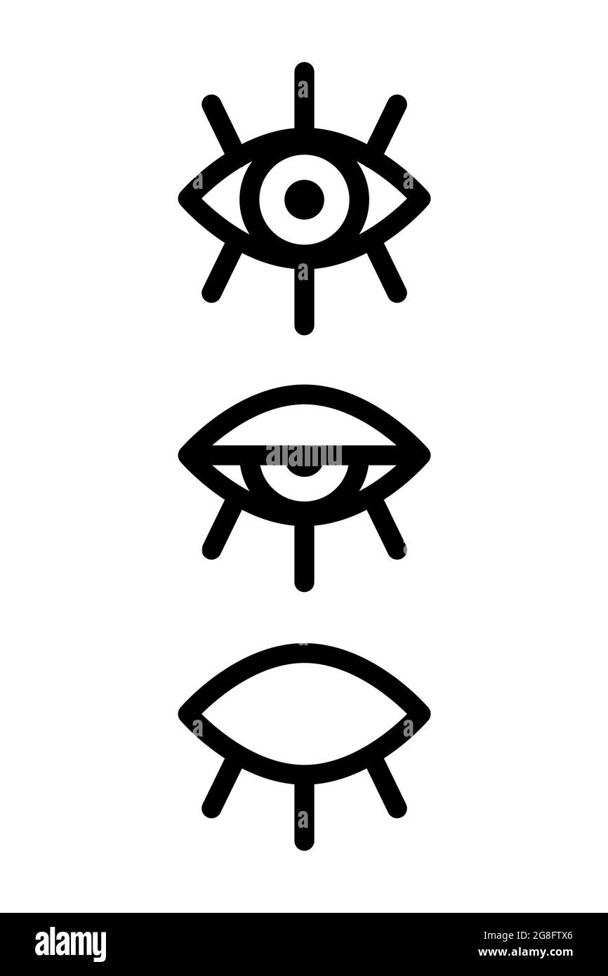 Black and white poster with line of open and closed eyes. Conceptual ...