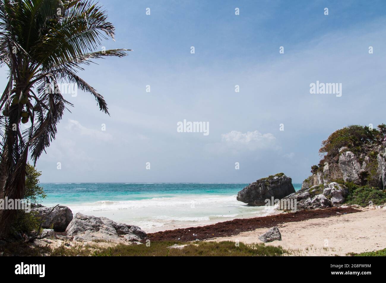 TULUM, MEXICO - May 08, 2017: A scenic coast of the Caribbean sea in ...