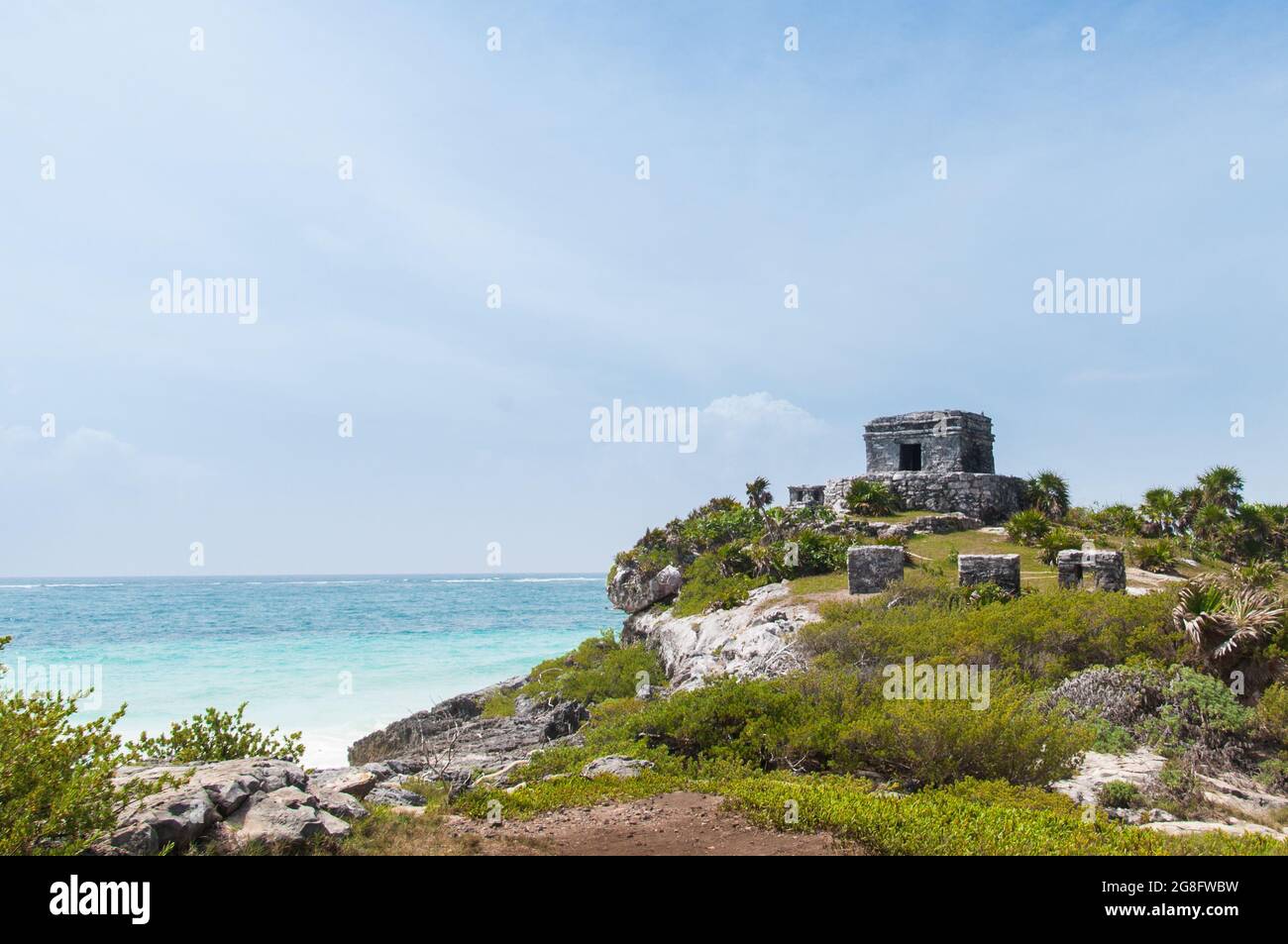 TULUM, MEXICO - May 08, 2017: A scenic view of the God of Winds Temple ...