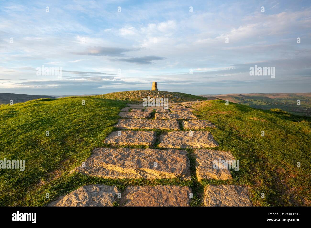 Stone path leading towards the summit at Mam Tor, High Peak, Derbyshire ...