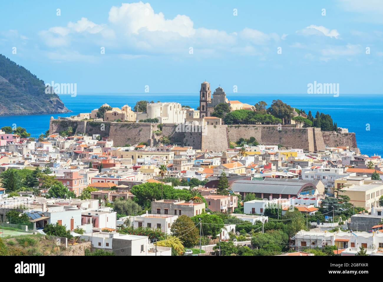 Lipari Town, elevated view, Lipari Island, Aeolian Islands, UNESCO ...