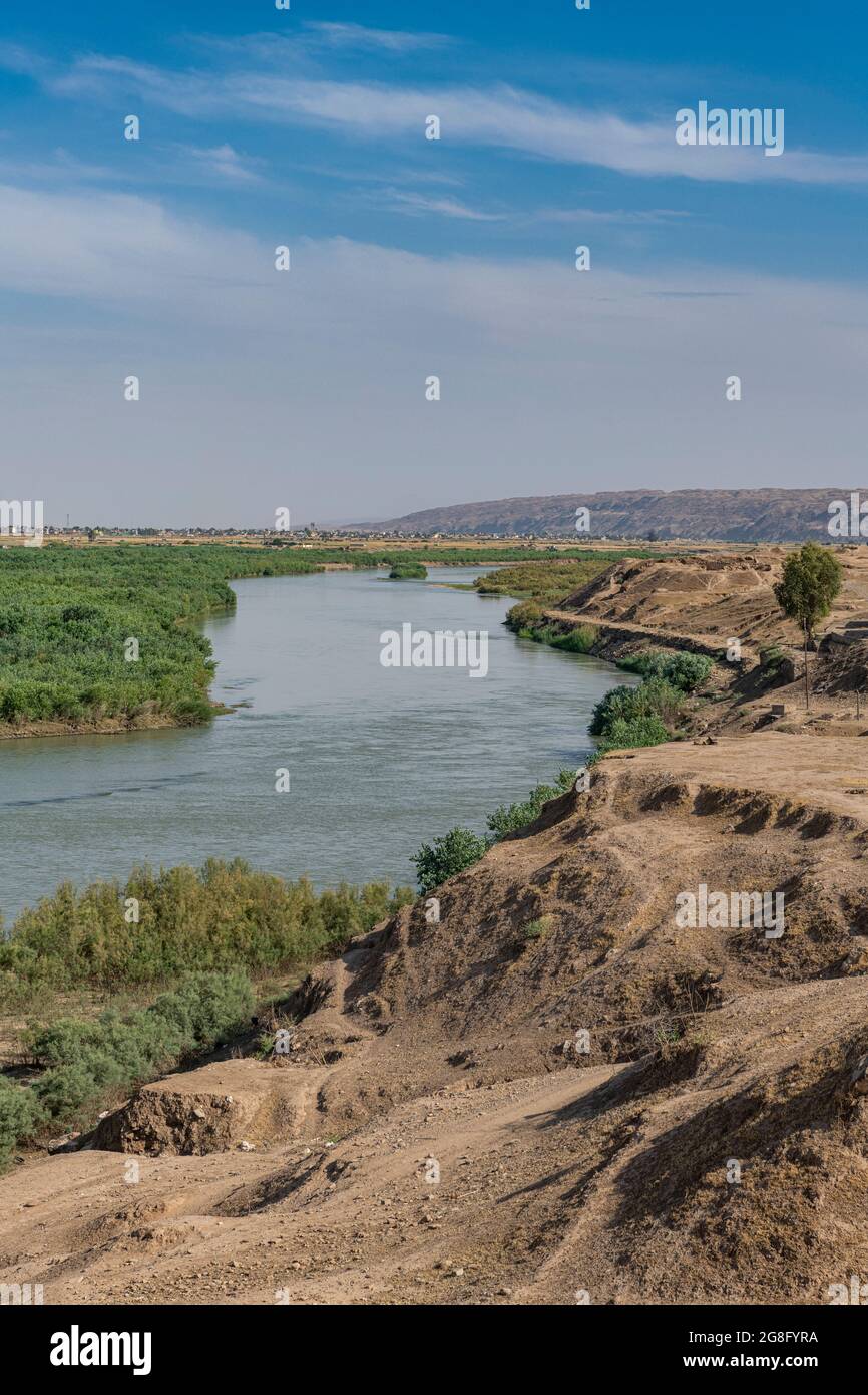 View over the Tigris River from the old Assyrian town of Ashur (Assur ...