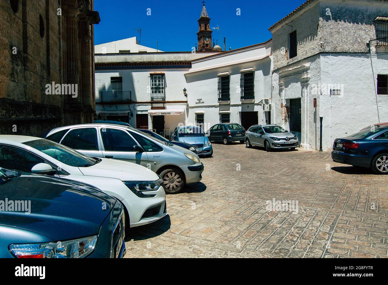 Carmona Spain July 18, 2021 Cars parked in the streets of Carmona, an ...