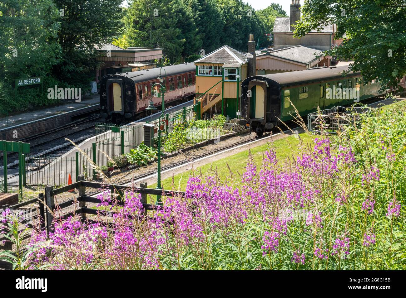 View of the Watercress Line steam railway and trains at Alresford ...