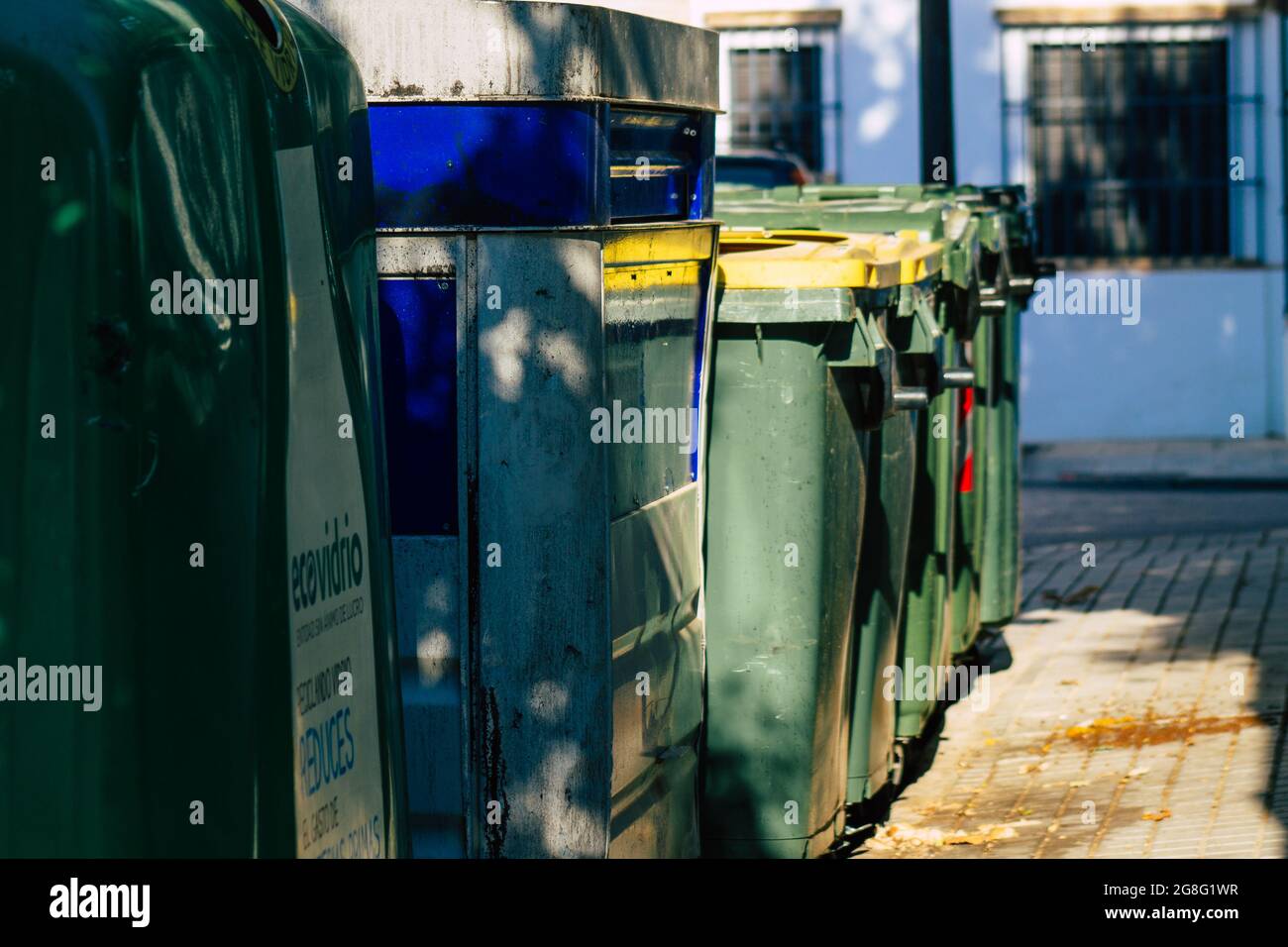 Carmona Spain July 18, 2021 Garbage container in the streets of Carmona ...