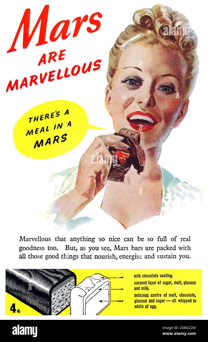 1948 British advertisement for Mars Bars Stock Photo - Alamy