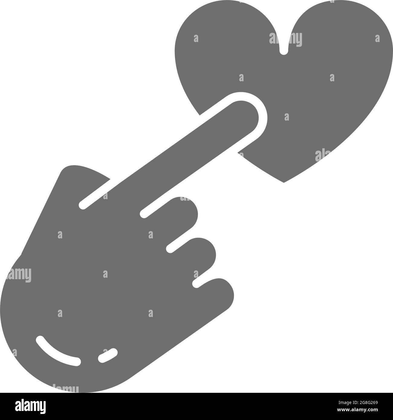 Finger point to heart button, feedback, customer review, positive grey ...