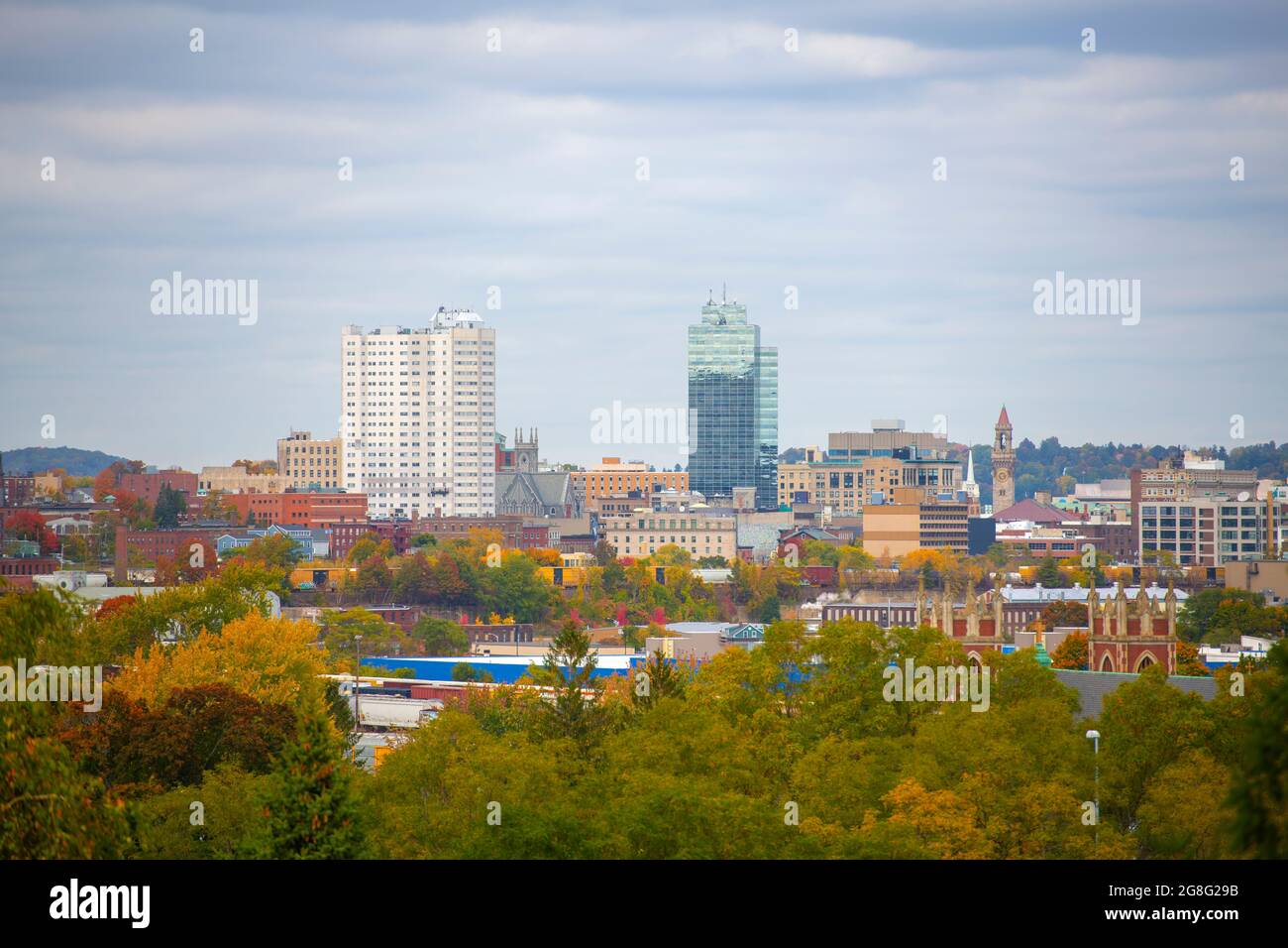 Aerial view of downtown Worcester including the 600 Main Street ...
