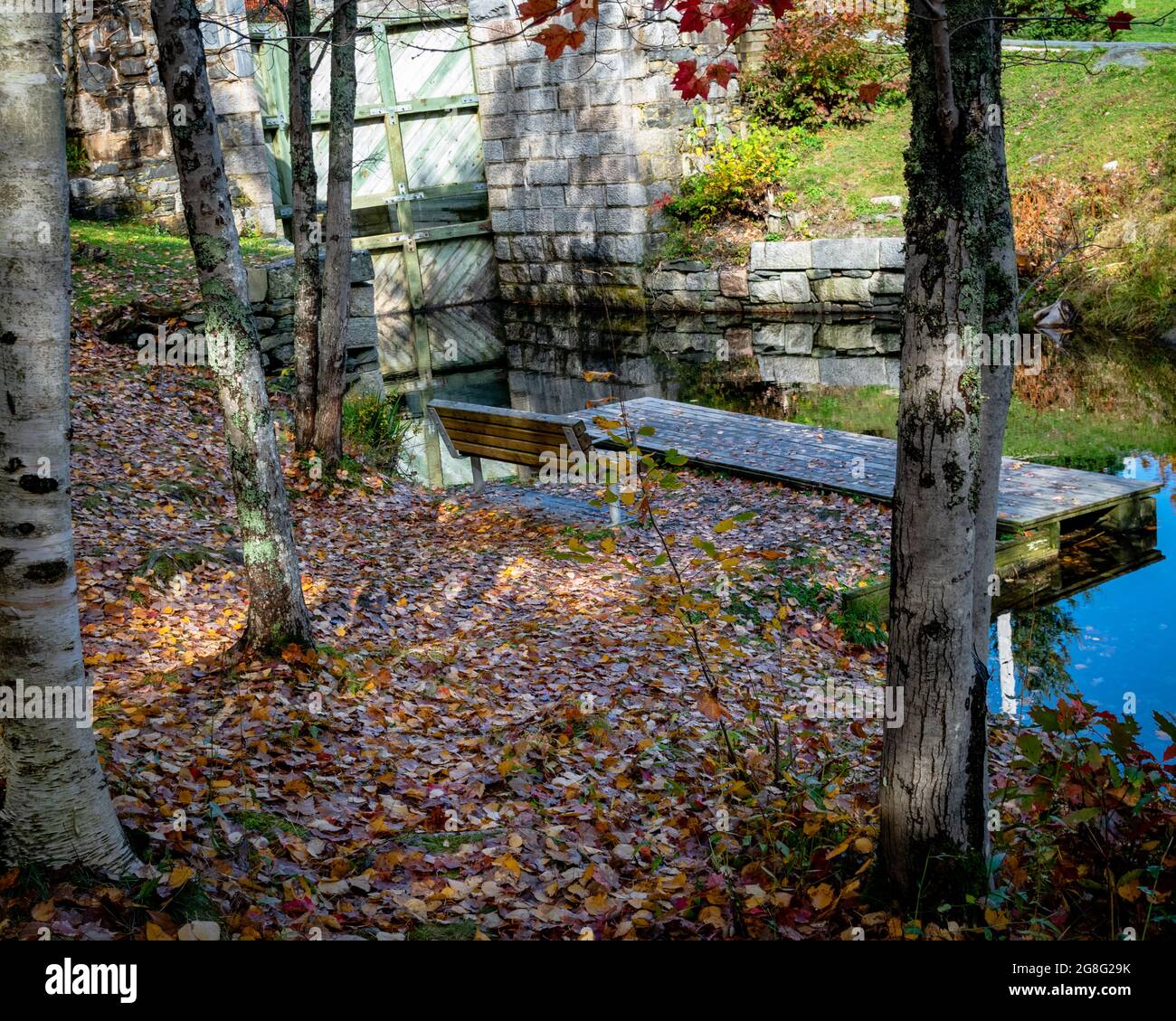 park benck in front of Lock Three in the Shubenacadie Canal network ...