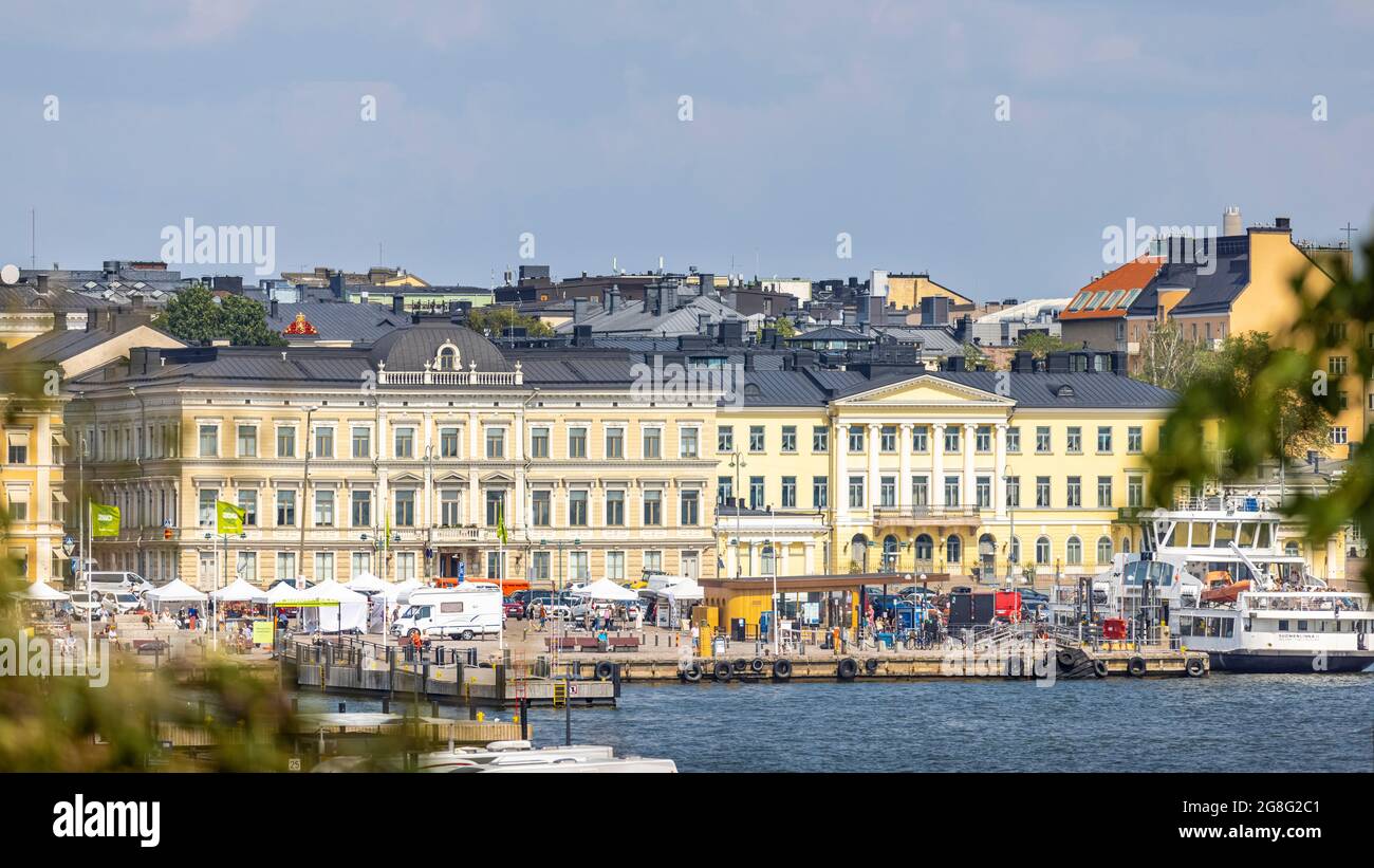 Helsinki main market square is full of tourists during warm weekend day ...