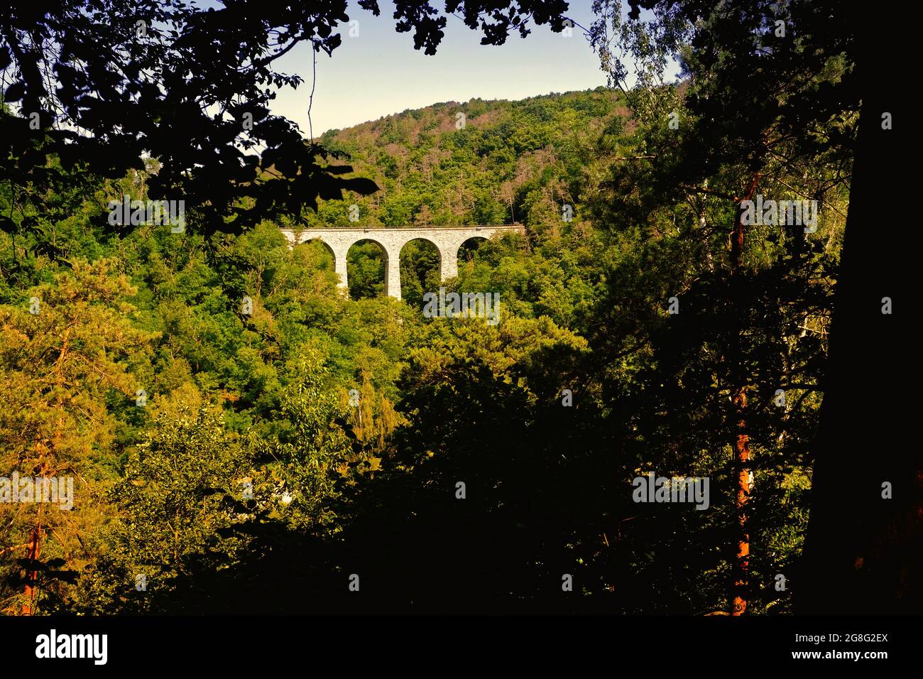 bridge for train over the valley with nature Stock Photo - Alamy