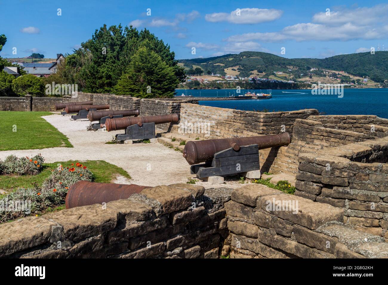 Cannons on a fortification of a fort Fuerte San Antonio in Ancud ...