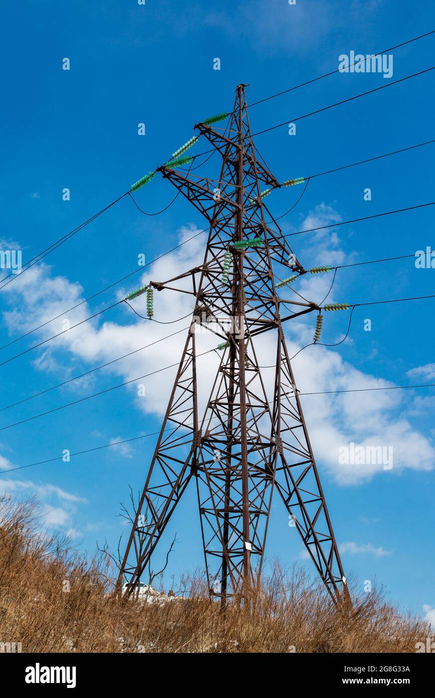 Overhead power line, power transmission line, support of high-voltage ...