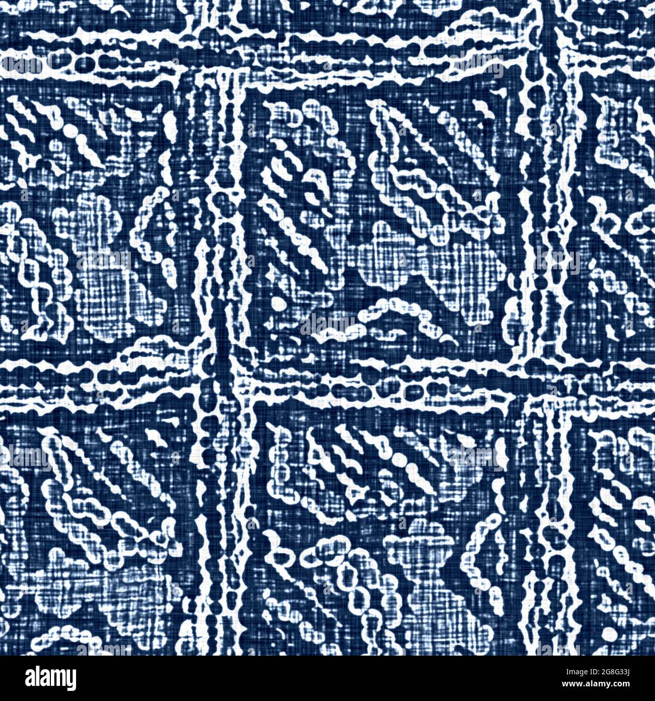 Acid wash blue jean effect texture with decorative linen geo motif ...