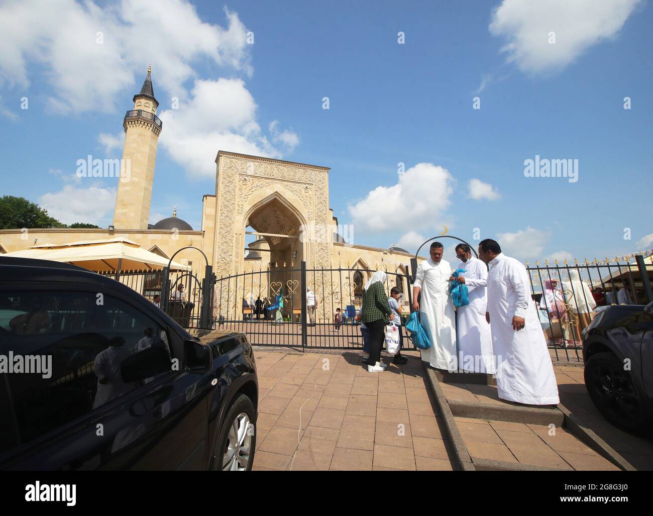 KYIV, UKRAINE - JULY 20, 2021 - Muslims are pictured at the entrance to ...