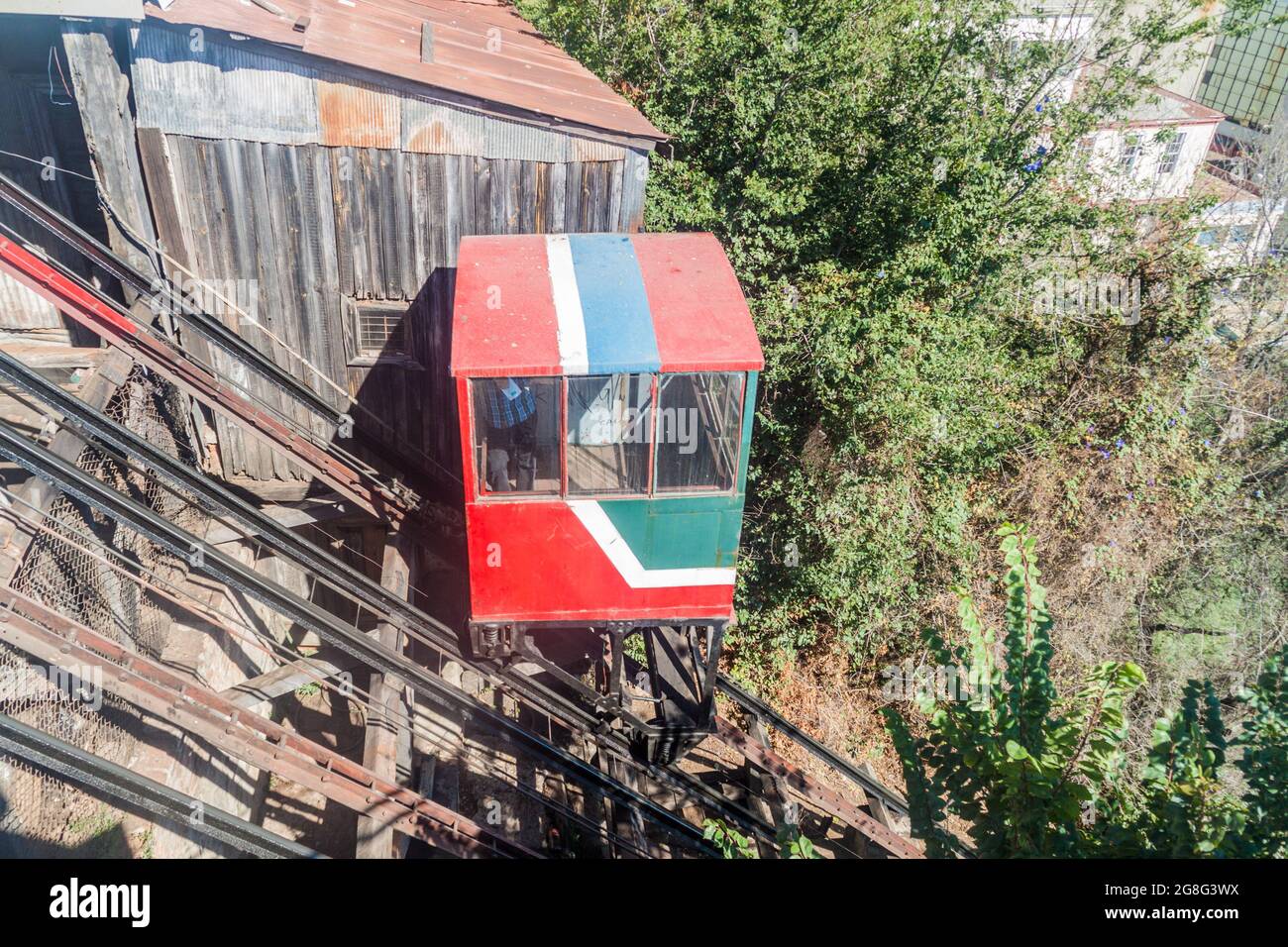 VALPARAISO, CHILE - MARCH 29, 2015: Passenger carriage of funicular ...