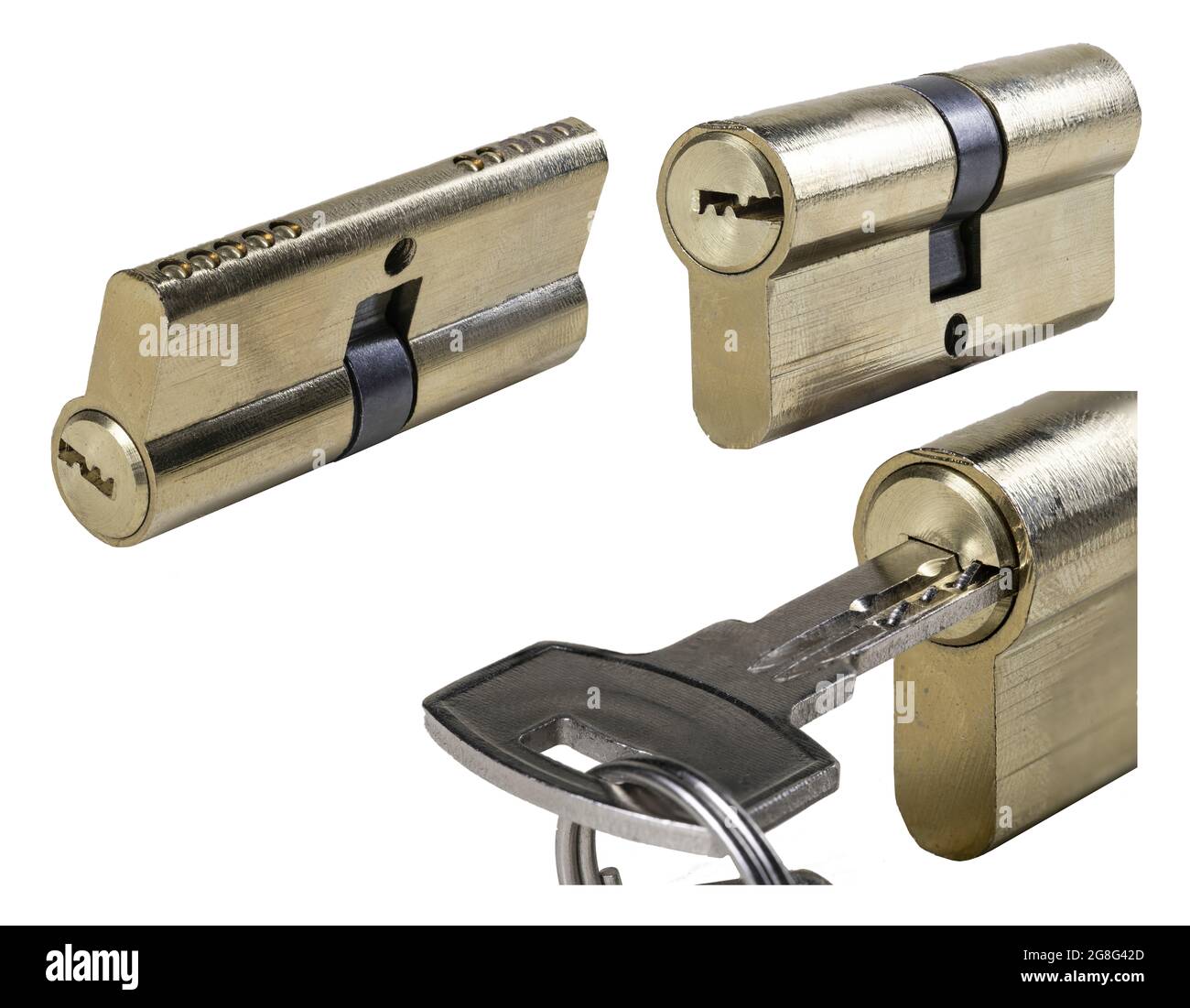 A metal key and an insert for the door lock. Home security accessories ...