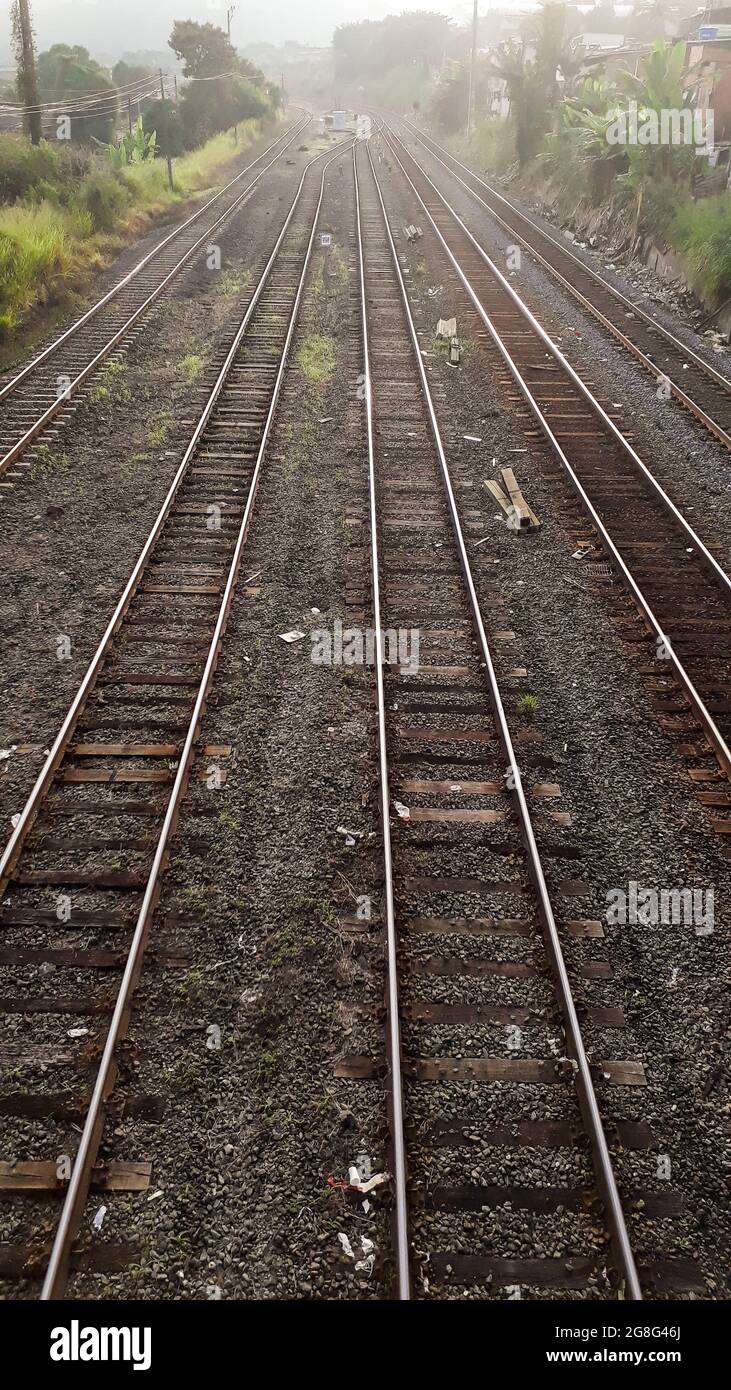 Train rails at daytime Stock Photo - Alamy