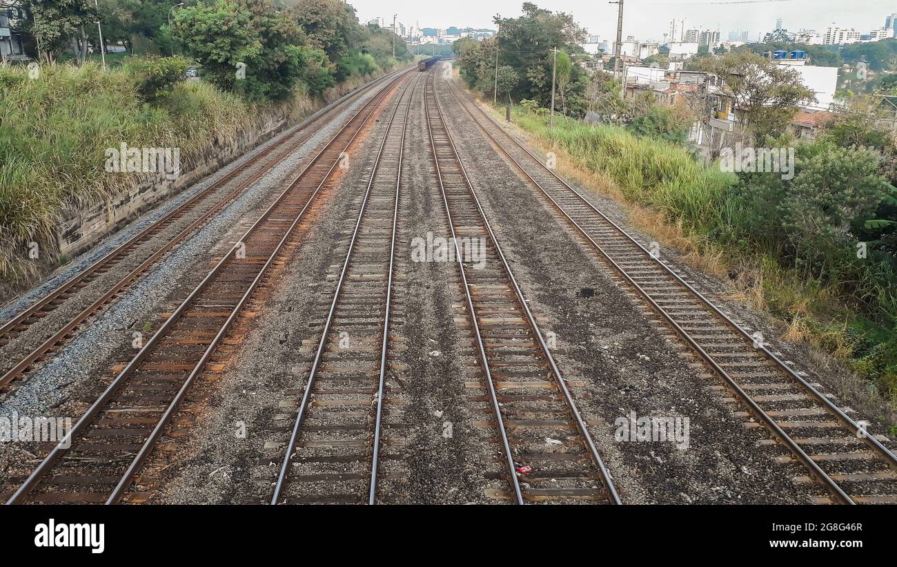 Train rails at daytime Stock Photo - Alamy