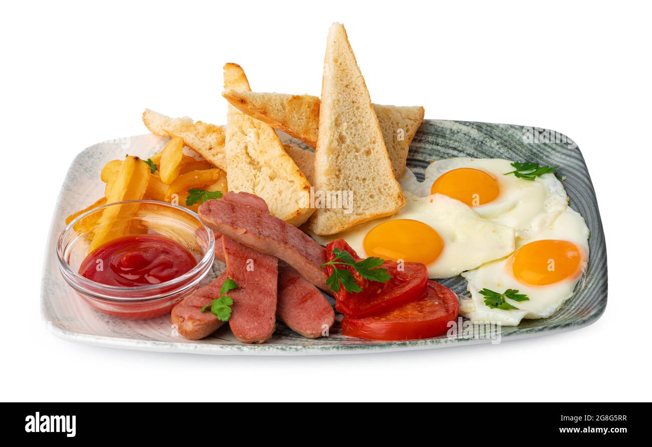 English breakfast plate isolated on white background Stock Photo - Alamy