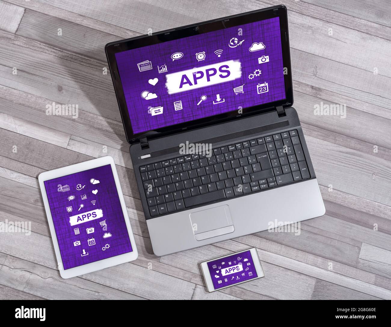 Apps concept shown on different information technology devices Stock ...
