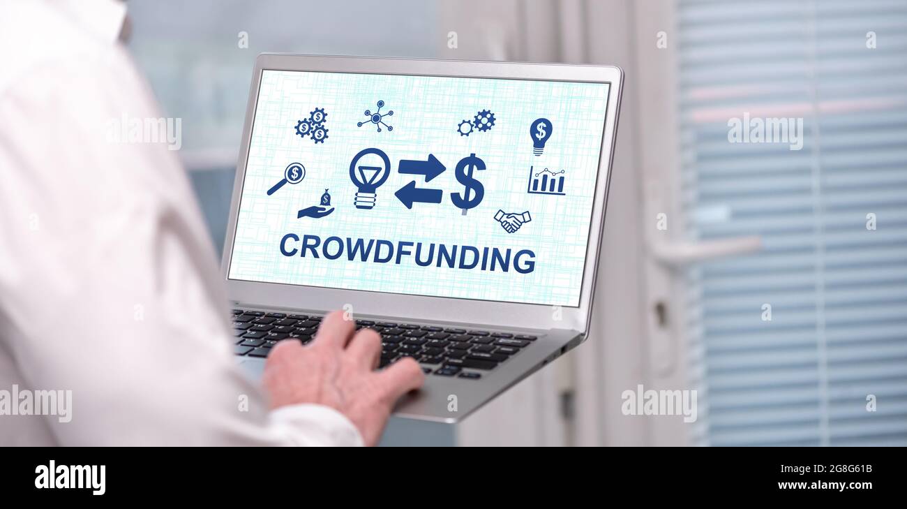 Laptop screen displaying a crowdfunding concept Stock Photo - Alamy